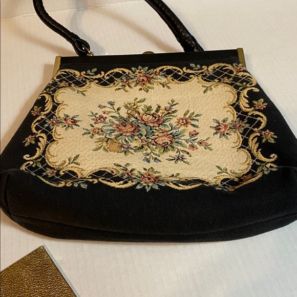 Bags | Floral Tapestry Handbag With Black Accents | Poshmark